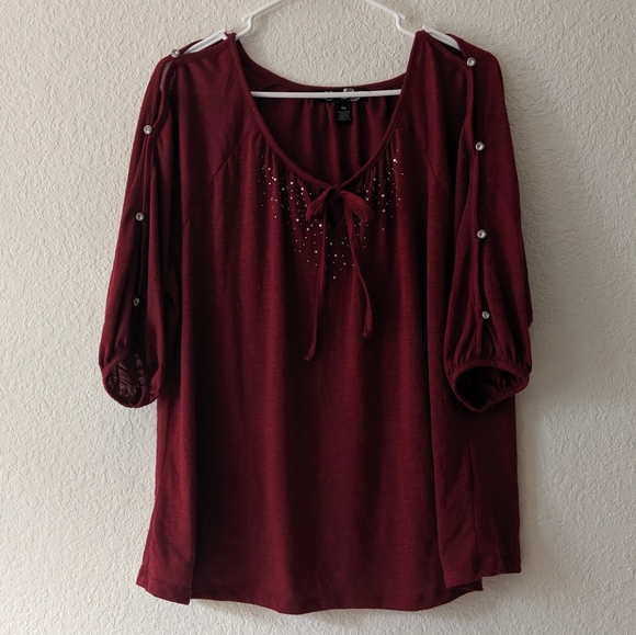 Zena | Tops | Bogo Zena Red Blouse With Rhinestones | Poshmark